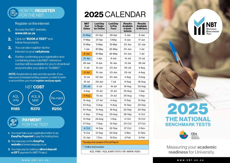 Monyetla Bursary Project | National Benchmark Test [NBT]: 2025 Calendar